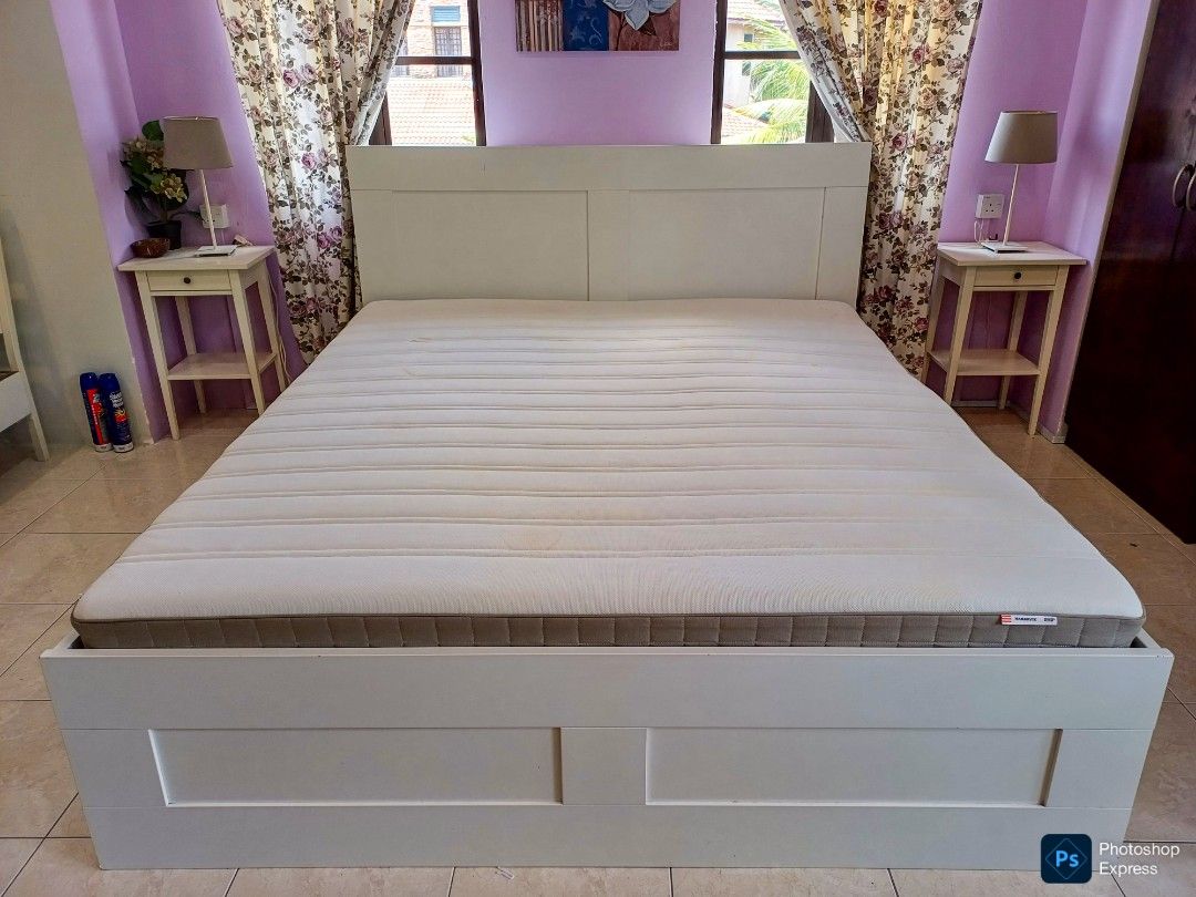 IKEA Brimnes King Size Bedframe + Mattress + Headboard Katil Tilam SELLING IN SET ONLY, NO SPLIT ...
