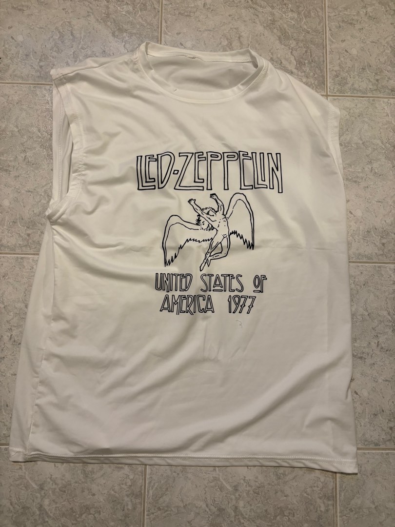 L size white Led Zeppelin tank top, Men's Fashion, Tops & Sets, Tshirts ...