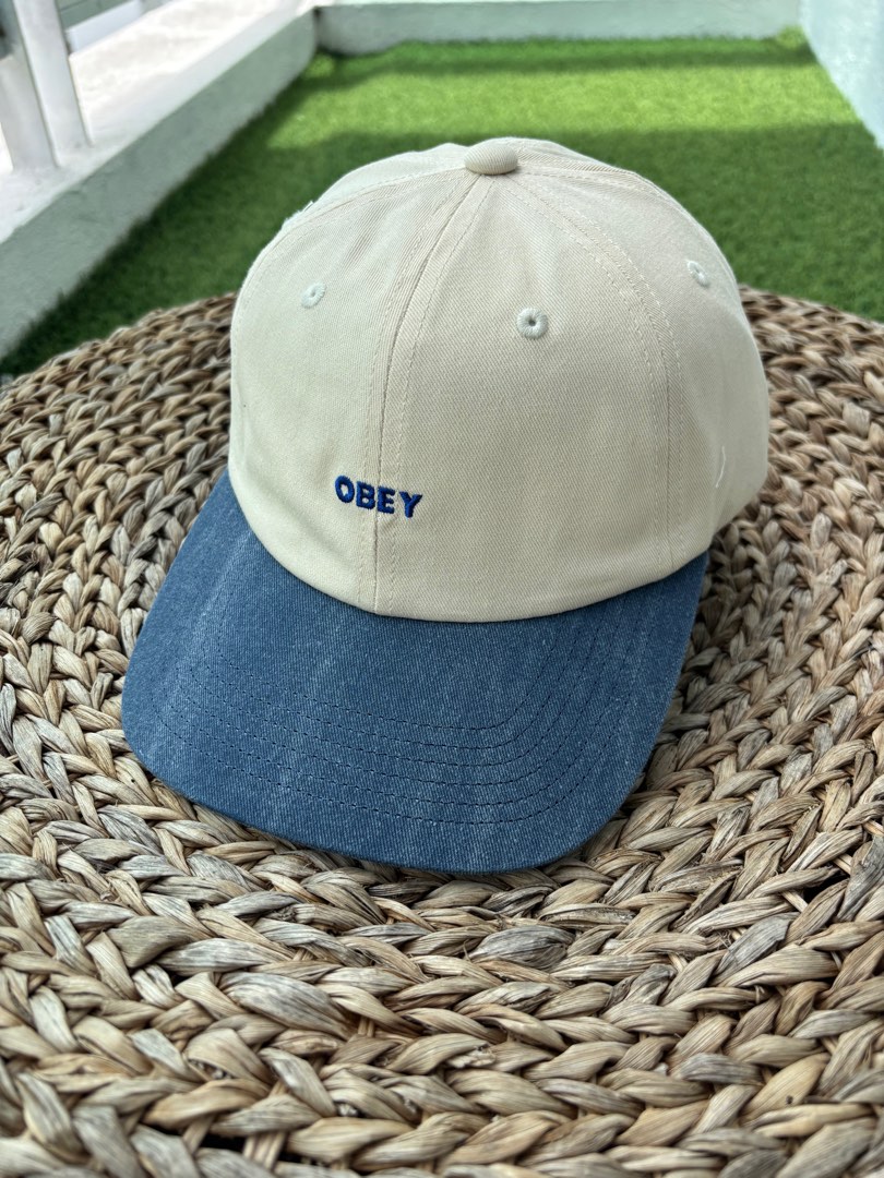Obey pigment 2 tone bold 6 panel strapback logo cap in off white, Men's Fashion, Watches ...