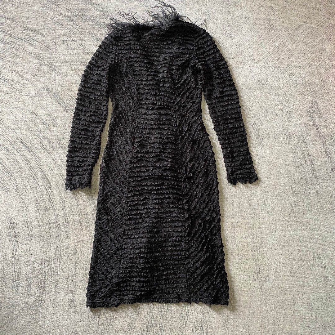 OZZ ON Japan Gothic Long Cardigan Dress Feathered Fringe Collar ...
