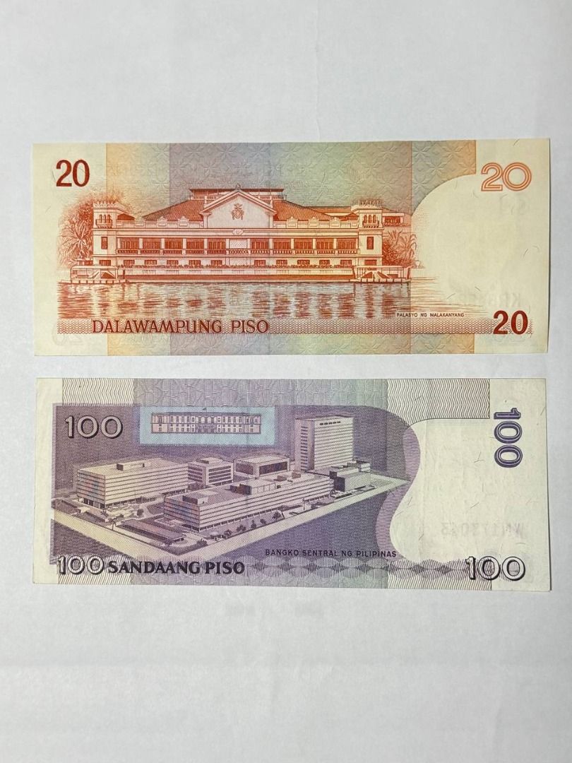 [SET OF 2] 20 peso 100 peso NDS New Design Series 1990s Banknote ...