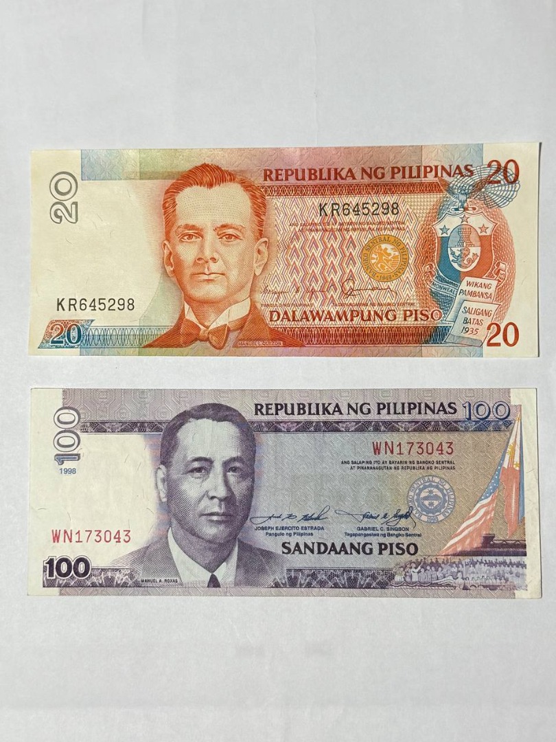 [SET OF 2] 20 peso 100 peso NDS New Design Series 1990s Banknote ...