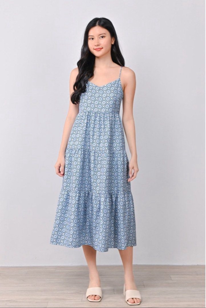 All Would Envy Santorini tiles tiered midi dress, Women's Fashion ...