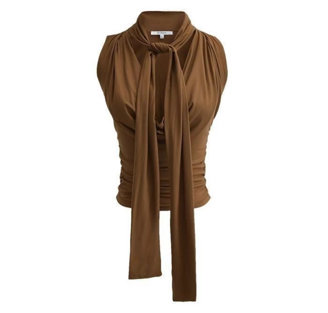 Chocolate Brown Deep Neck Top, Women's Fashion, Tops, Sleeveless on ...