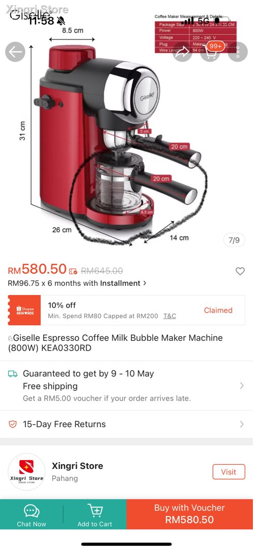 Giselle Espresso Coffee Maker Machine, TV & Home Appliances, Kitchen ...