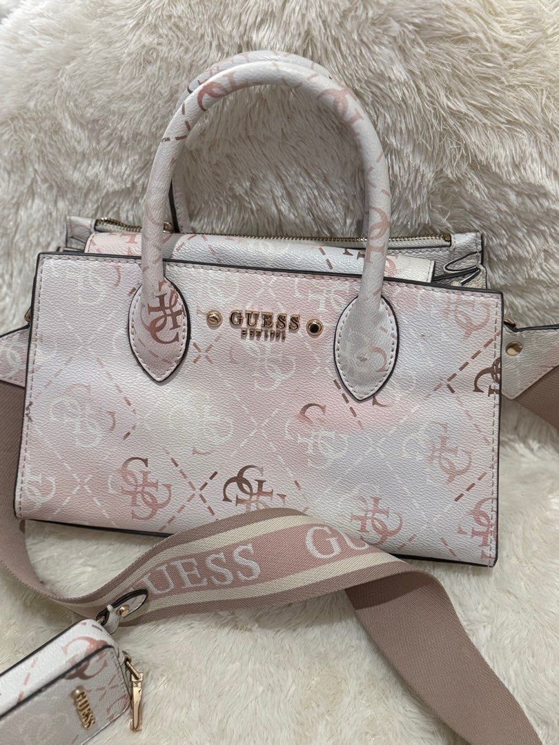 GUESS Sling Bag Pink Ivory ORIGINAL FROM GUESS STORE 100%, Fesyen ...