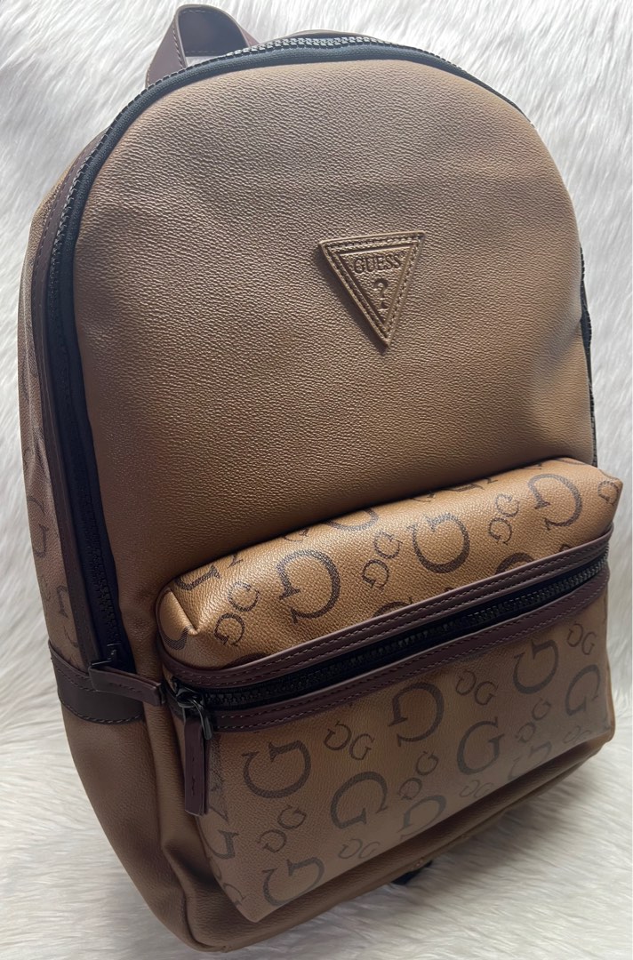 Guess Unisex Insignia Monogram Cocoa Brown Large Laptop Backpack, Men's ...