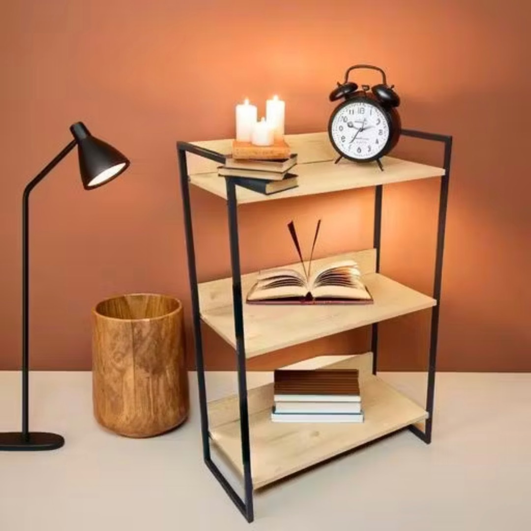 Metal Frame Bookshelf Rack | Wooden Plank Display Rack | Open Shelf ...