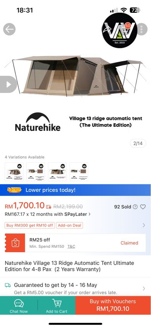 Naturehike Village 13, Sports Equipment, Hiking & Camping on Carousell