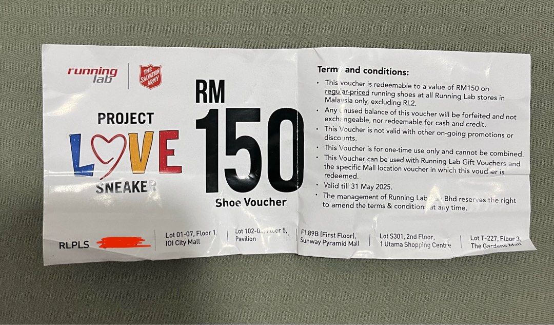 Running Lab RM150 Voucher, Tickets & Vouchers, Vouchers on Carousell