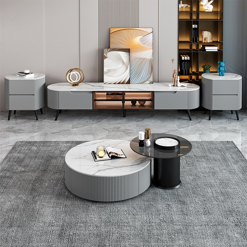 TV Console Sintered stone top Back strap threading hole Tempered glass door, Furniture & Home ...