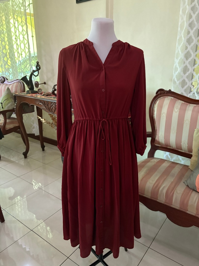 Uniqlo Red Office Long Dress, Women's Fashion, Dresses & Sets, Dresses ...