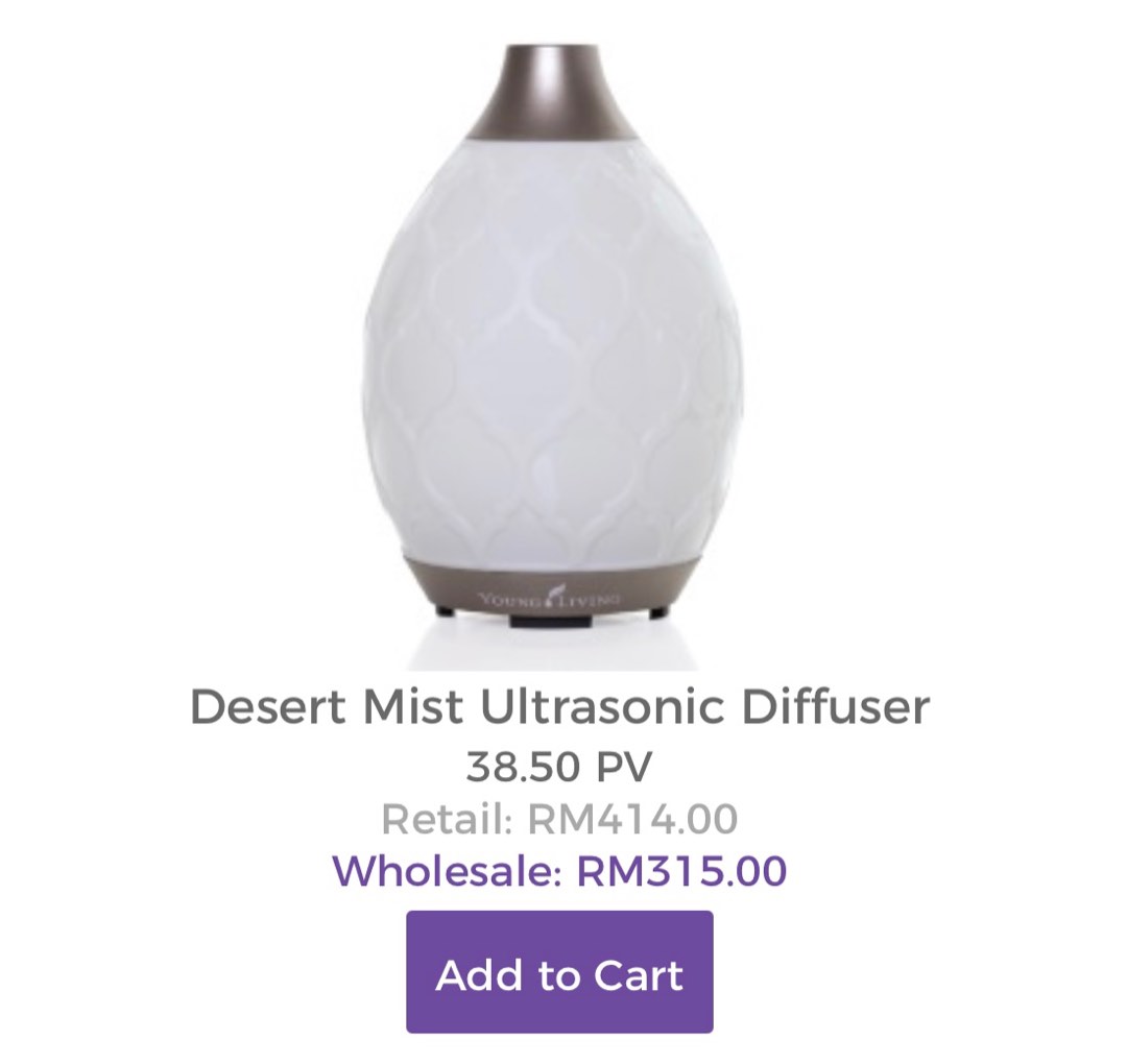 YOUNG LIVING - DESERT MIST ULTRASONIC DIFFUSER (38.50PV), Furniture ...