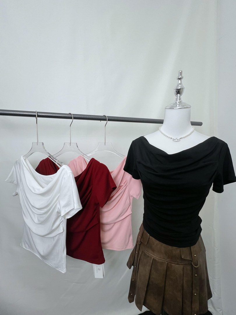 [1005]Soft Crinkle Stretch Top - Wear as Round Neck or Off-Shoulder | 2 ...