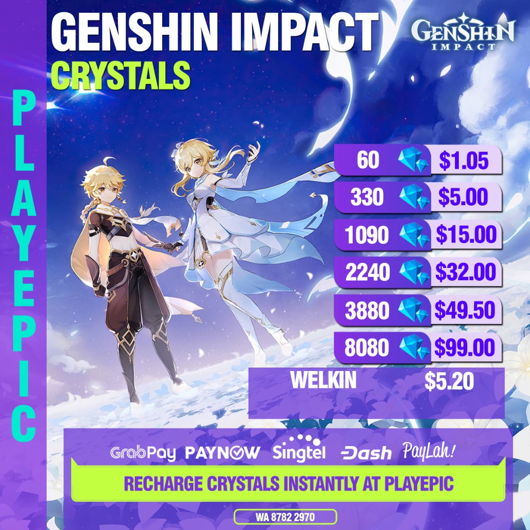 [8080 $99] VIA ID TOPUP Genshin Impact Top Up/Genshin Genesis Crystals ...