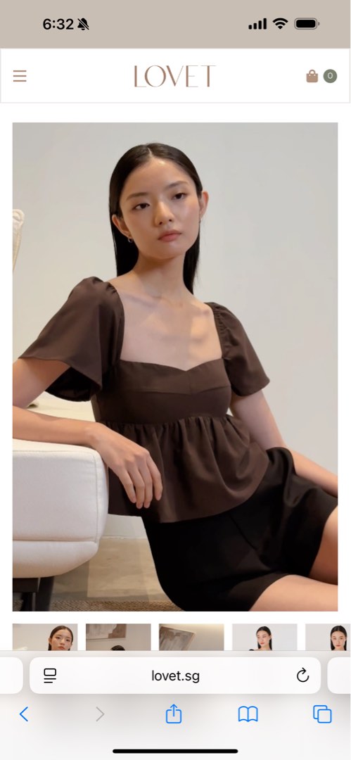 ANGELA PADDED FLUTTER SLEEVE BABYDOLL TOP (ESPRESSO), Women's Fashion ...