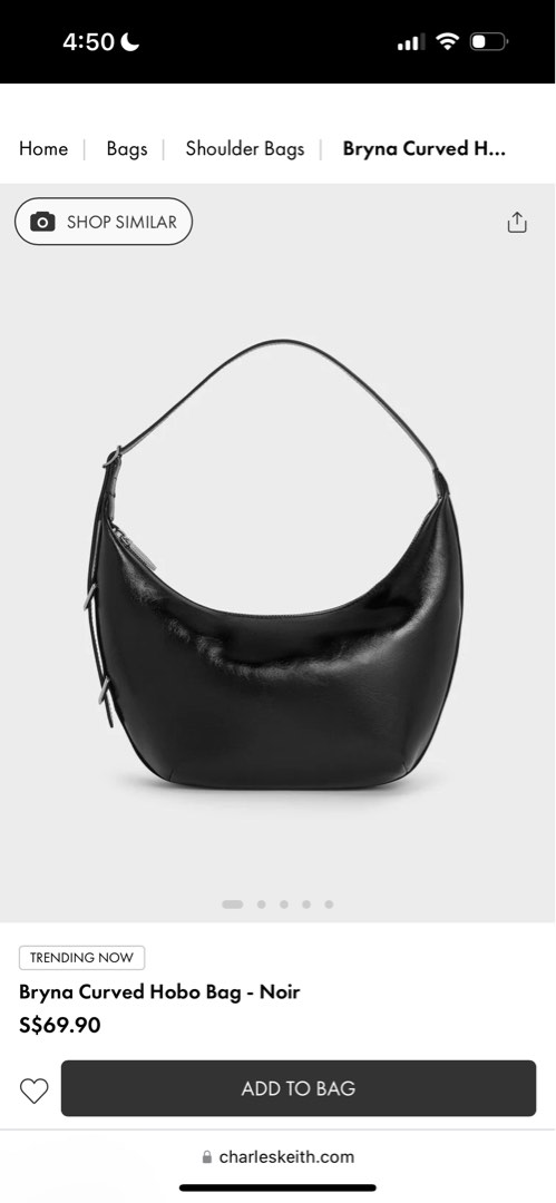 Charles&Keith Bryna Curved Hobo Bag - Noir, Women's Fashion, Bags ...
