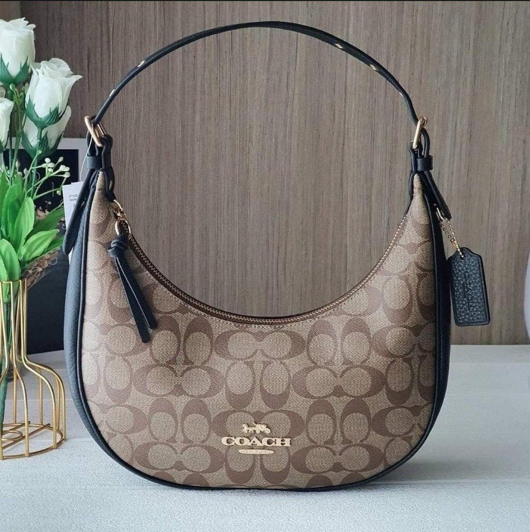 Coach C1322 Bailey Zip Hobo in Khaki Signature Coated Canvas and Black ...