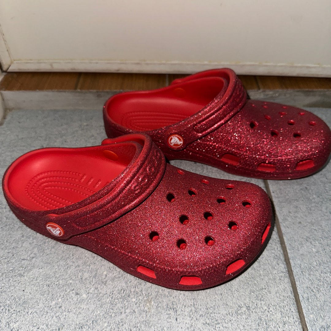 Crocs Classic Glitter Clog in Cherry Red, Women's Fashion, Footwear ...