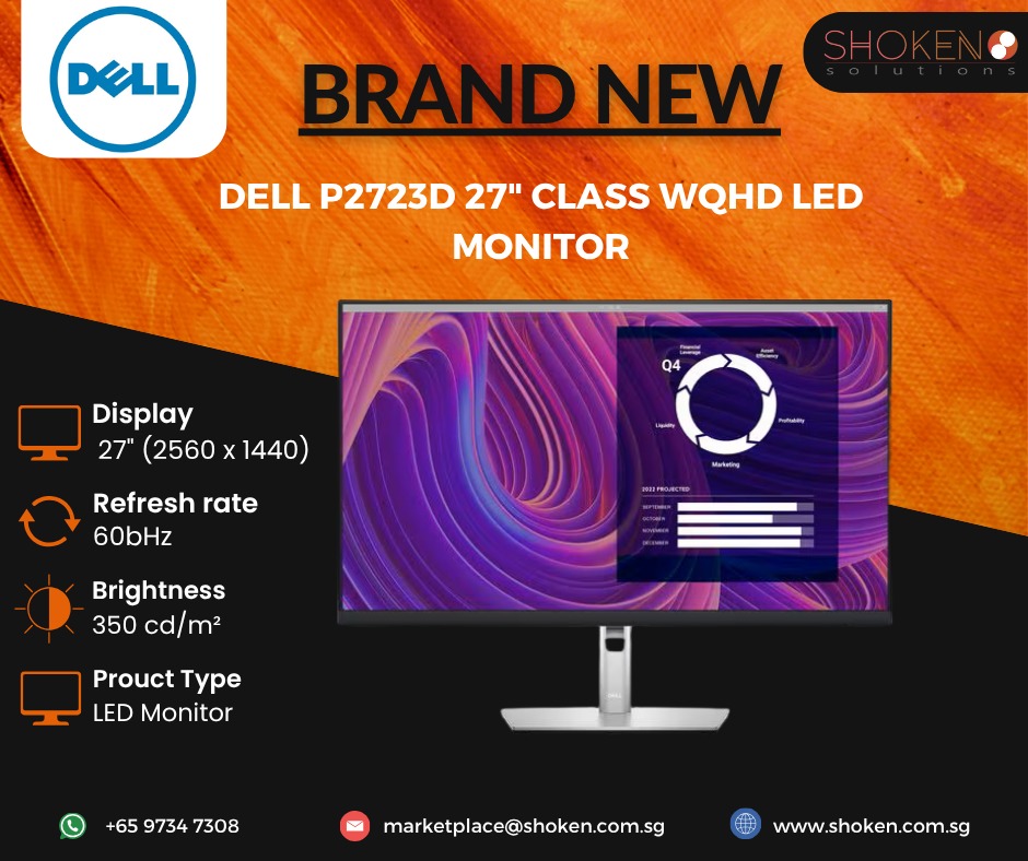 Dell P2723D 27" WQHD LED Monitor | 2560 x 1440 Resolution | IPS Panel ...