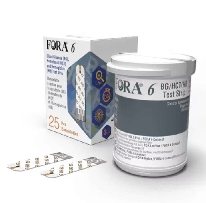 FORA 6 PLUS 3-in-1 Strips (Blood Glucose, Hemoglobin, Hematocrit ...