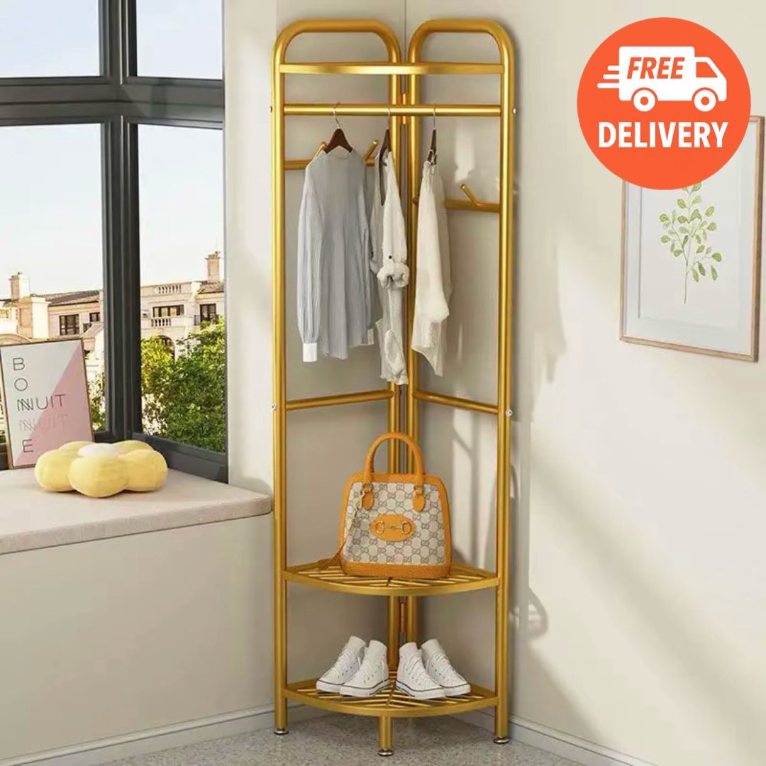 [FREE DELIVERY] Corner Clothes Hanging Rack | L-Shaped Clothes Hanger ...