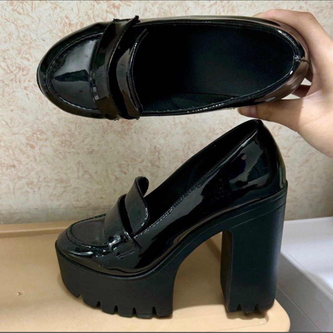 Loafer High Heels Black Business Chunky Wear Pageant Corporate Work ...
