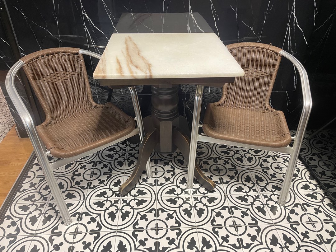 Set Meja Marble / Kopitiam, Furniture & Home Living, Furniture, Tables ...