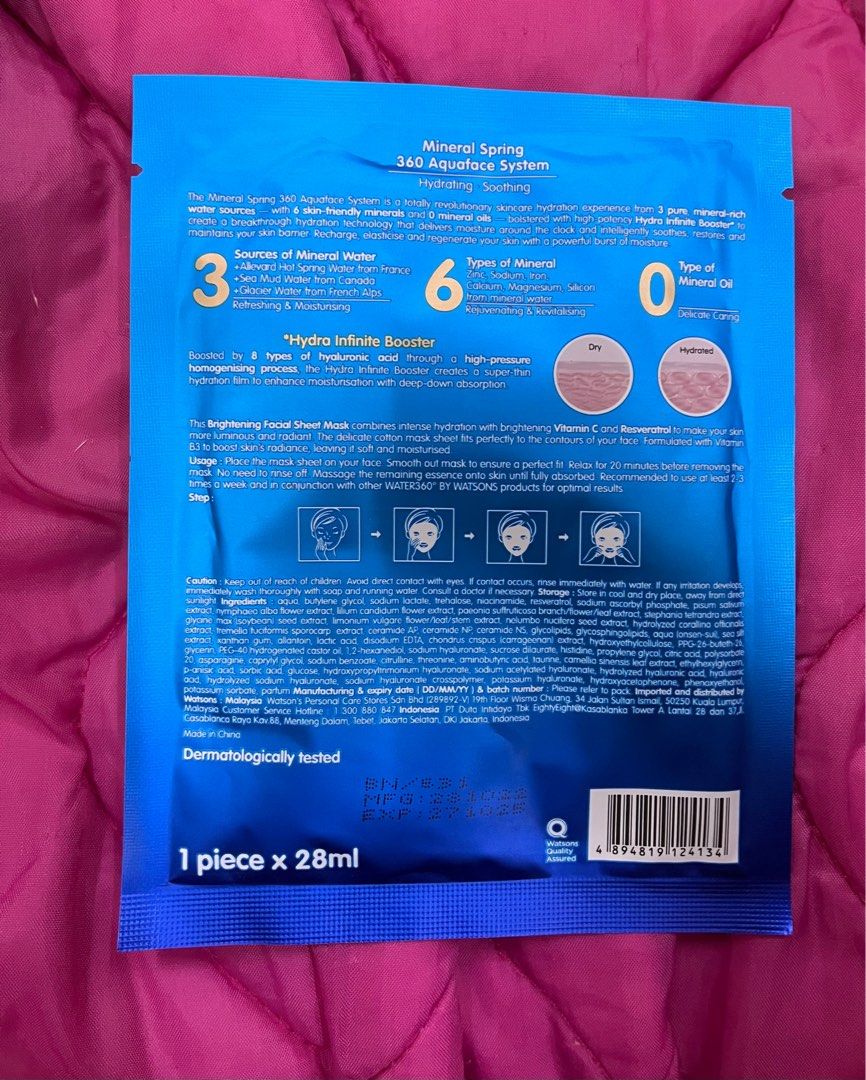 WATER360 BY WATSONS Mineral Spring Brightening Facial Sheet Mask 1s ...