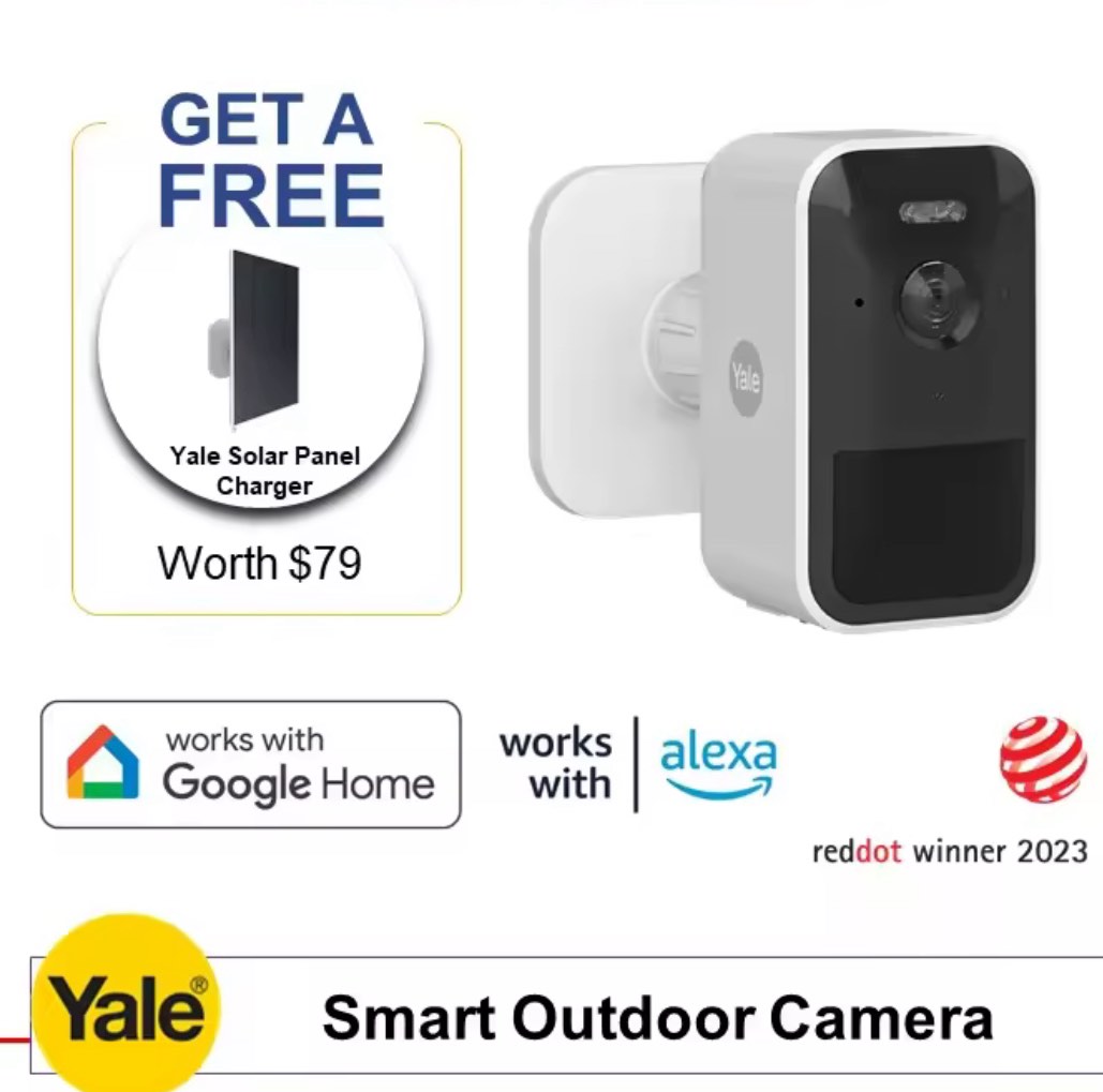 Yale smart outdoor camera with solar panel charger, Furniture & Home ...