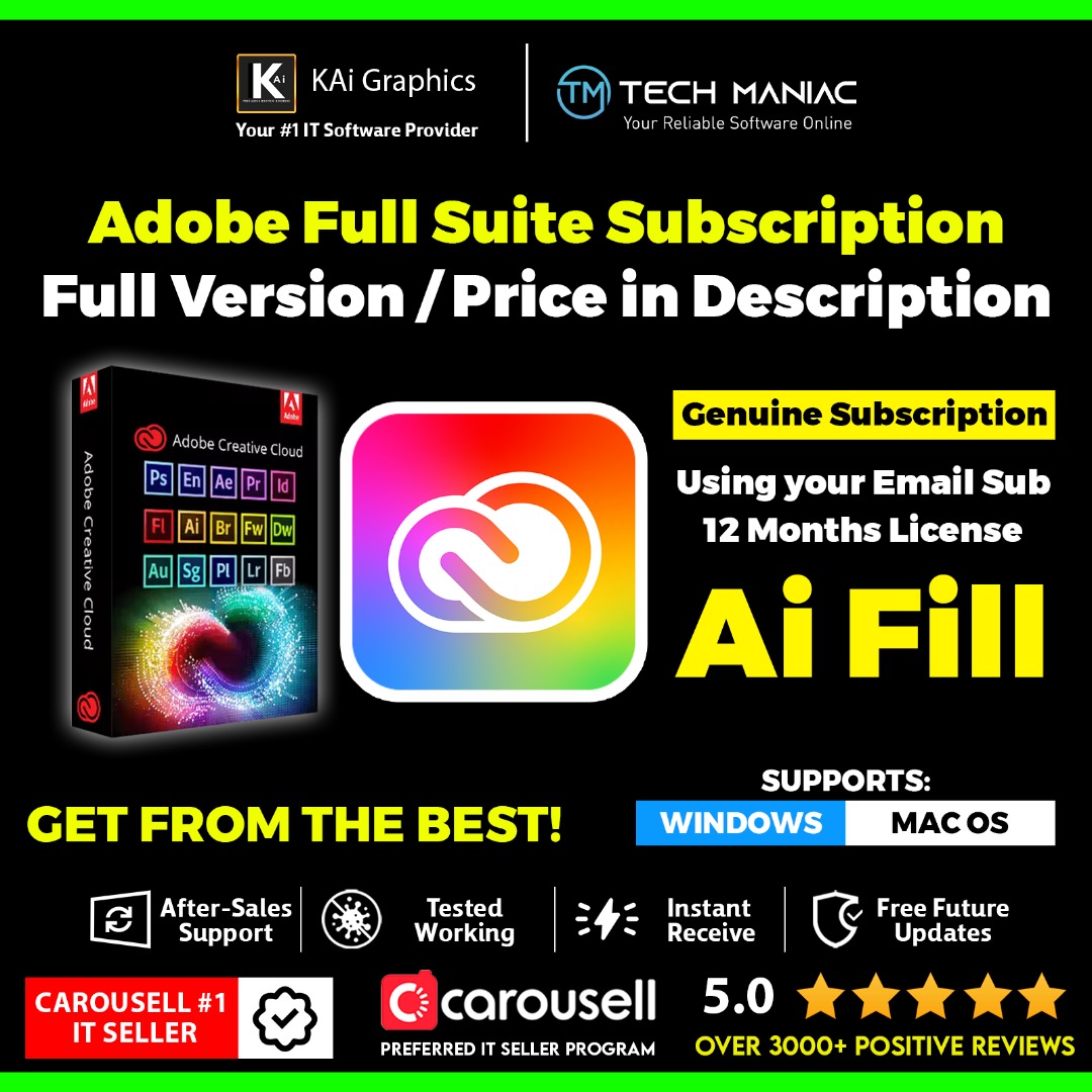⭐ Adobe Genuine Subscription 1 Year Full Suite or Individual App ...