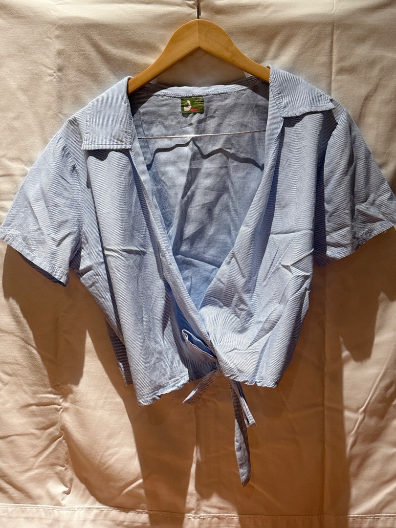 Bench - blue wrap top, Women's Fashion, Tops, Blouses on Carousell