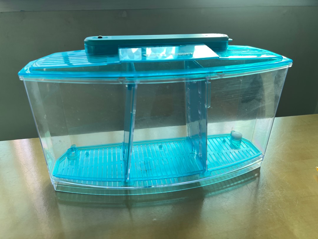 Betta Fish Tank 3 Compartments Blue Plastic Mini Desktop Small Tank ...