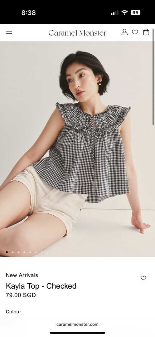 caramel monster kayla top - checked, Women's Fashion, Tops, Blouses on Carousell