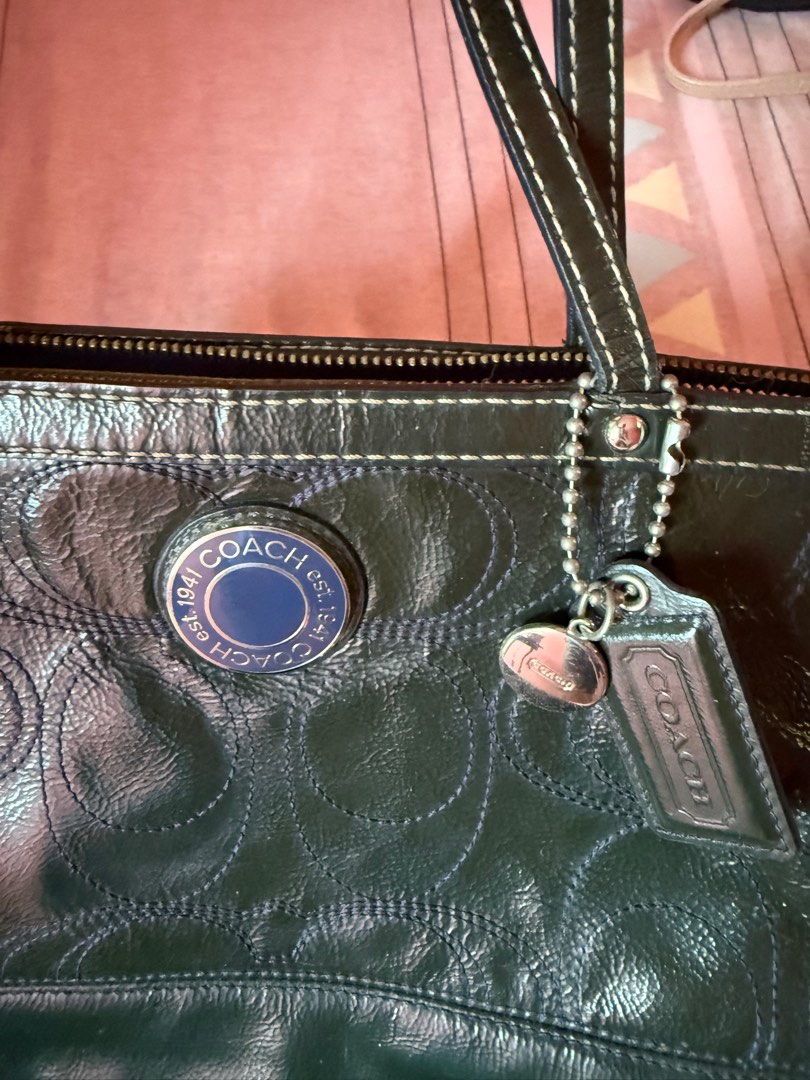 Coach leather stitched signature blue color, Women's Fashion, Bags ...