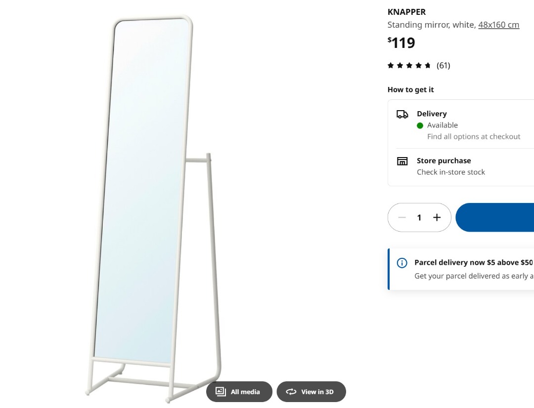 IKEA, KNAPPER, Standing mirror, white, Furniture & Home Living, Home ...