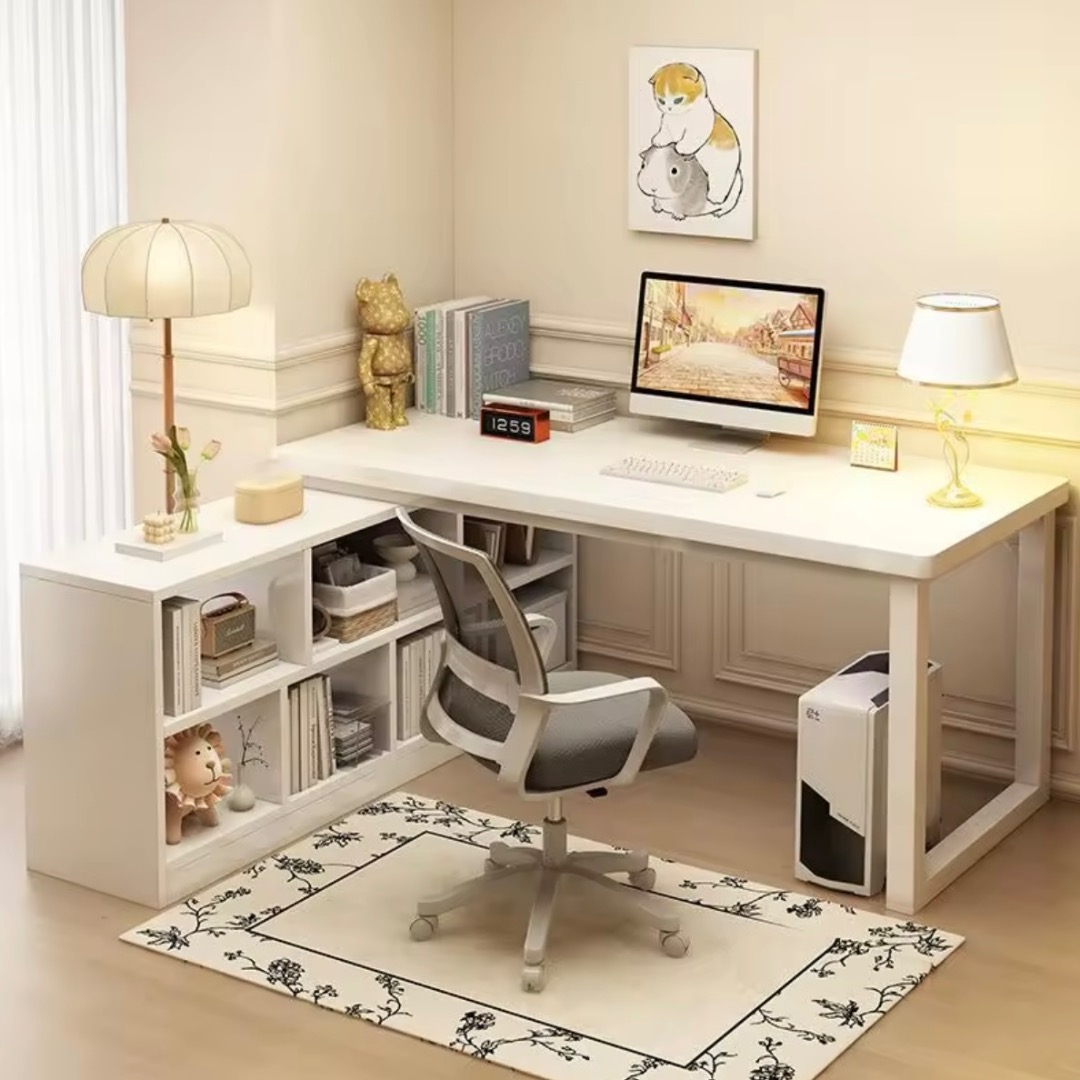 L Shaped Study Desk | Computer Table Storage | Corner Desk Bookshelf ...