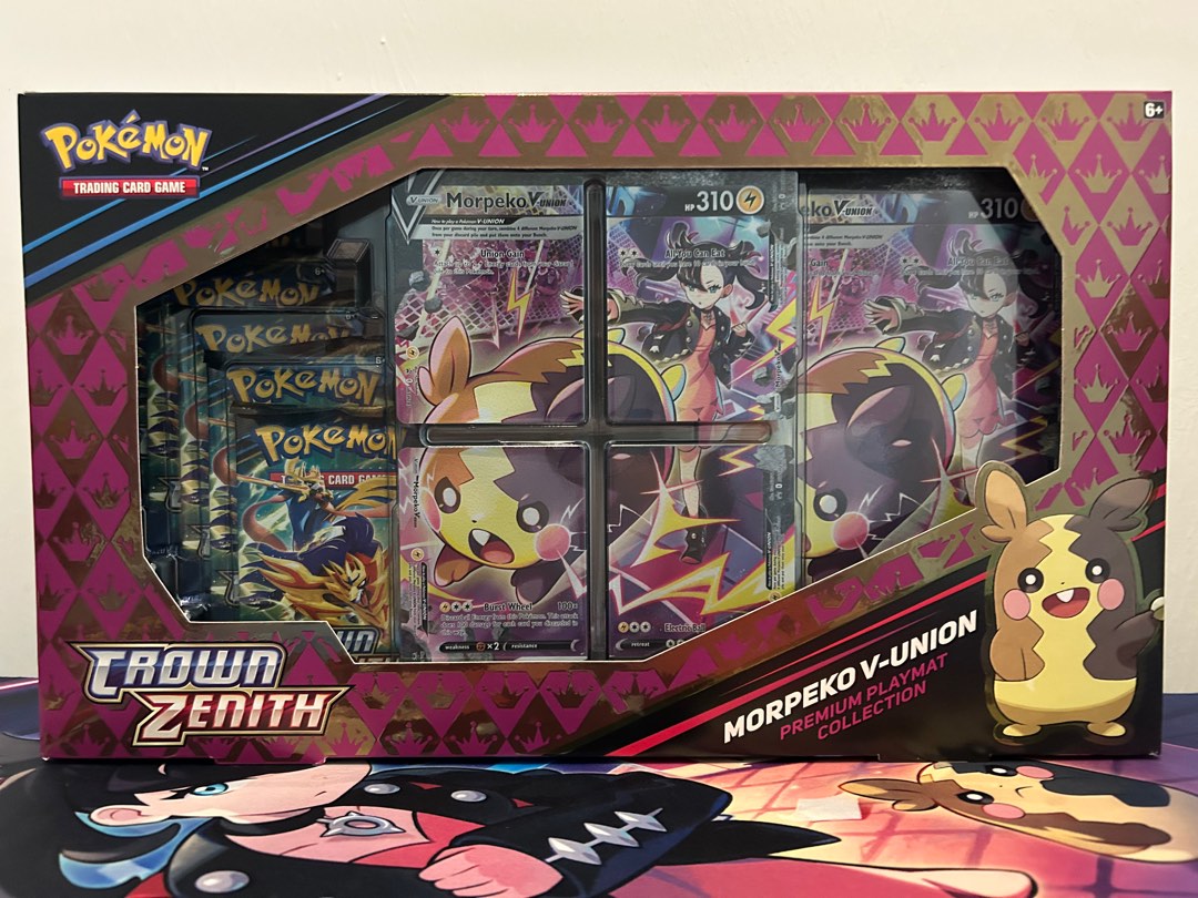 Pokemon crown zenith Morpeko v Union Playmat collection box, Hobbies ...