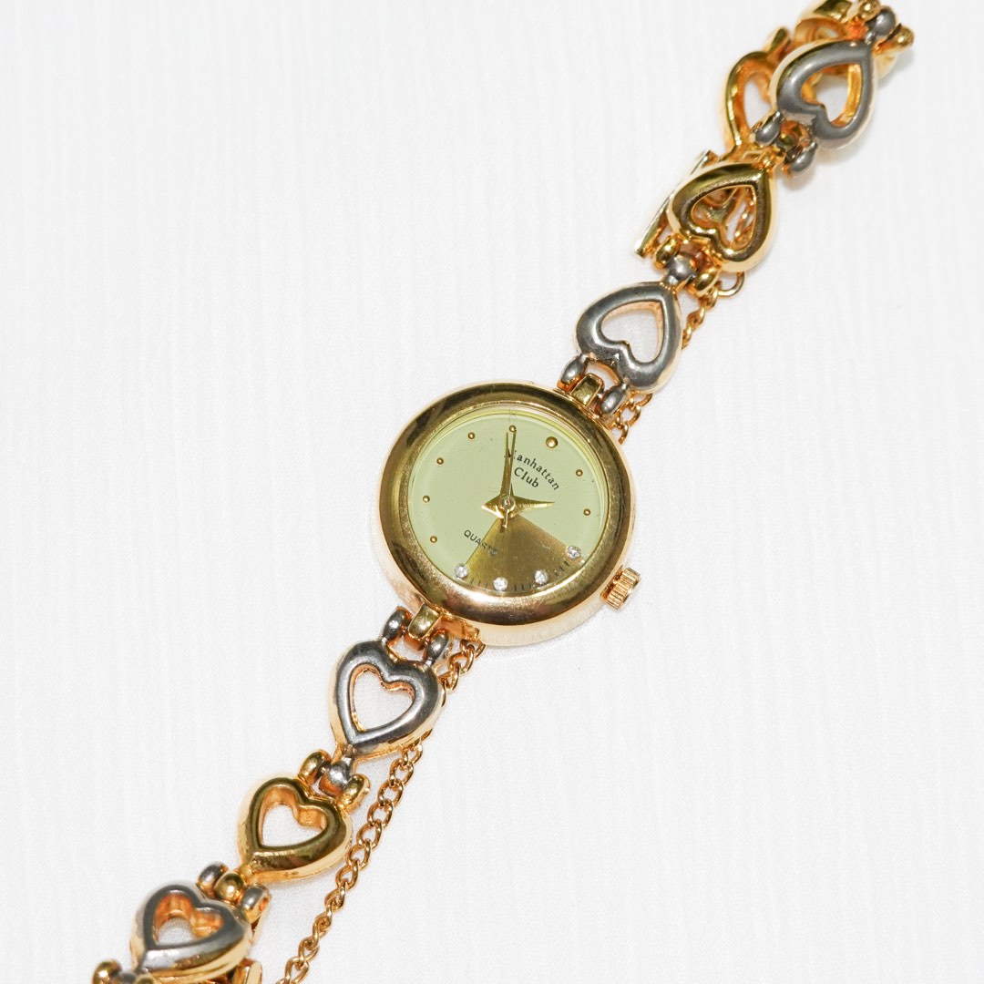 vintage manhattan club gold & silver watch | decorative heart watch band, two-toned, women's ...