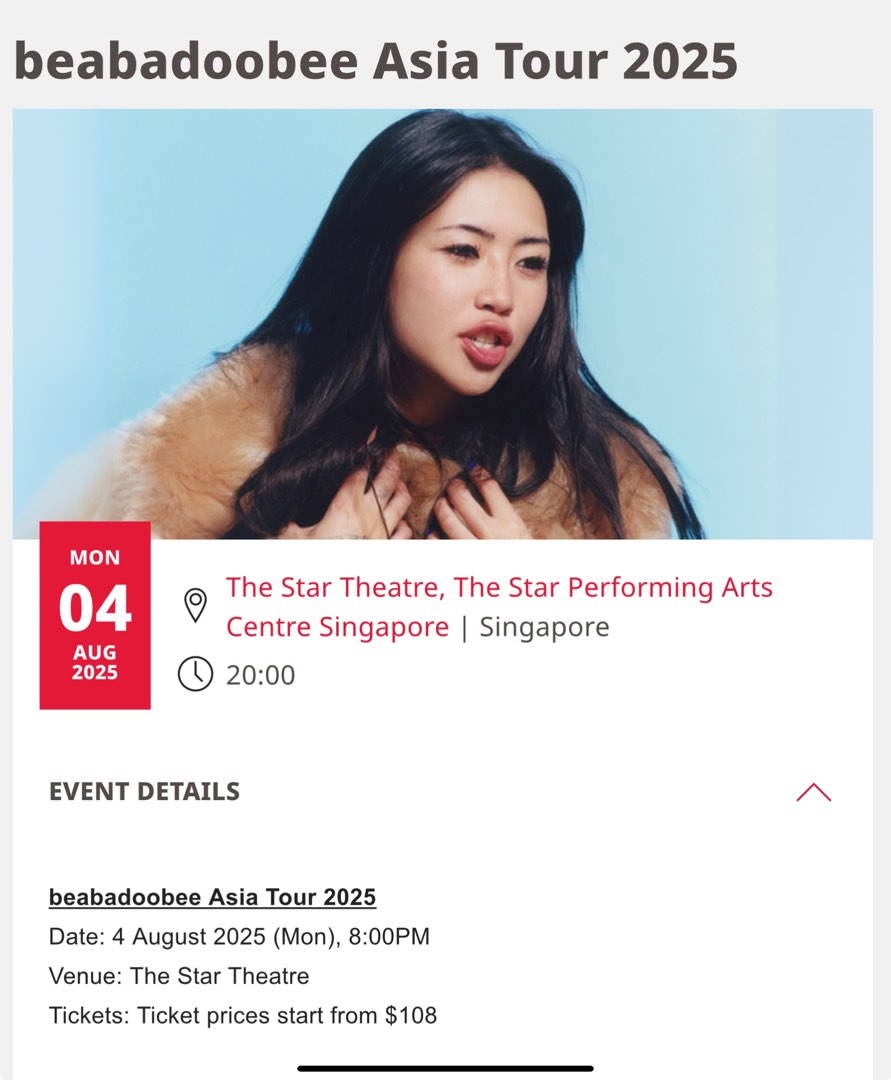 WTS! Beabadoobee Singapore 2025 ticket, Tickets & Vouchers, Event ...