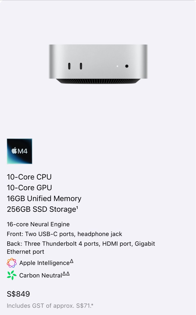 Apple m4 Mac mini base ver, Computers & Tech, Desktops on Carousell