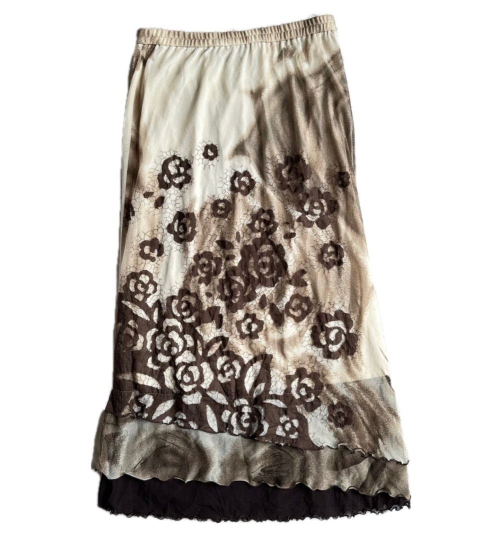 Brown floral gradient gothic grunge maxi skirt vintage rok layered ...