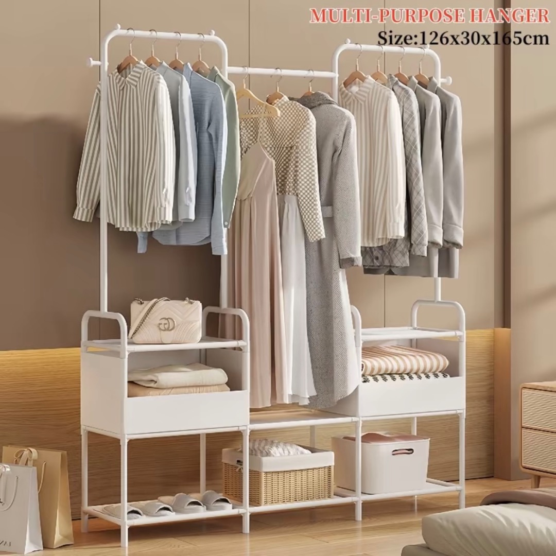 Clothes Hanging Rack With Shelves | Open Wardrobe Clothes Rack | Double ...