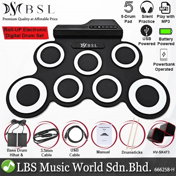 Foldable Digital Drum Roll-Up Pad Electric Portable Compact Size Kit ...