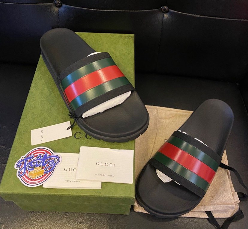 GUCCI Web Slides V2 size: 11us, Men's Fashion, Footwear, Slippers ...