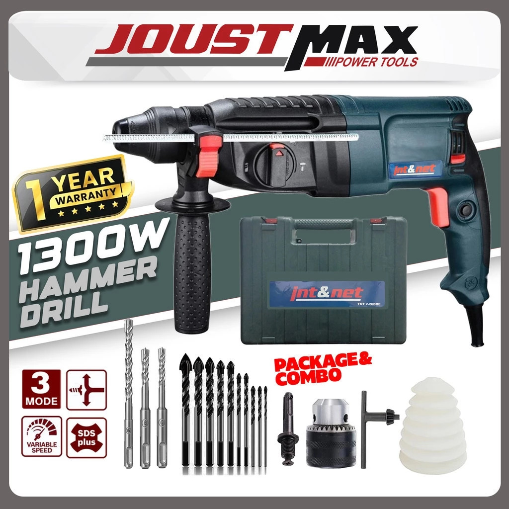 INT & NET 1300W 3 Mode Rotary Hammer Drill Wall Electric Hammer Impact ...