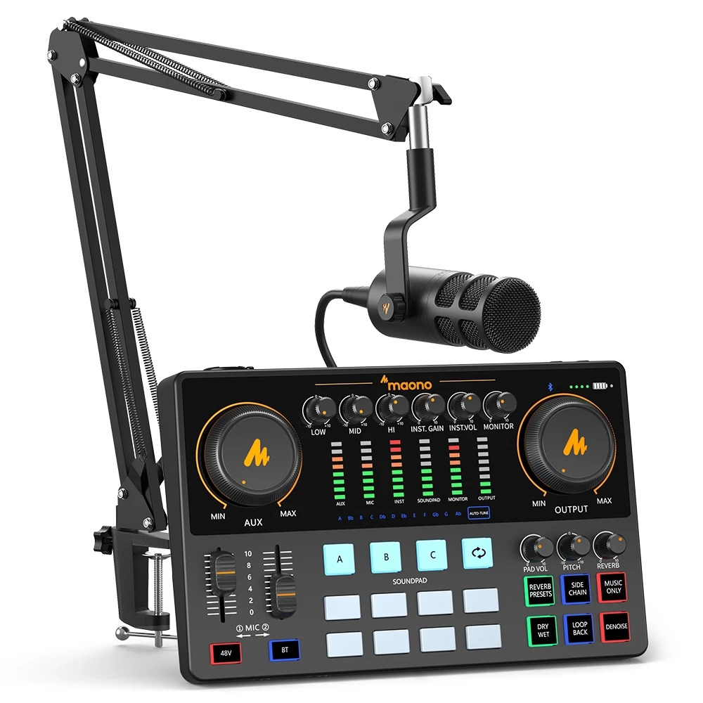 Maono AME2 Professional Sound Card Set Maonocaster Studio Audio Interface Mixer with Phantom ...