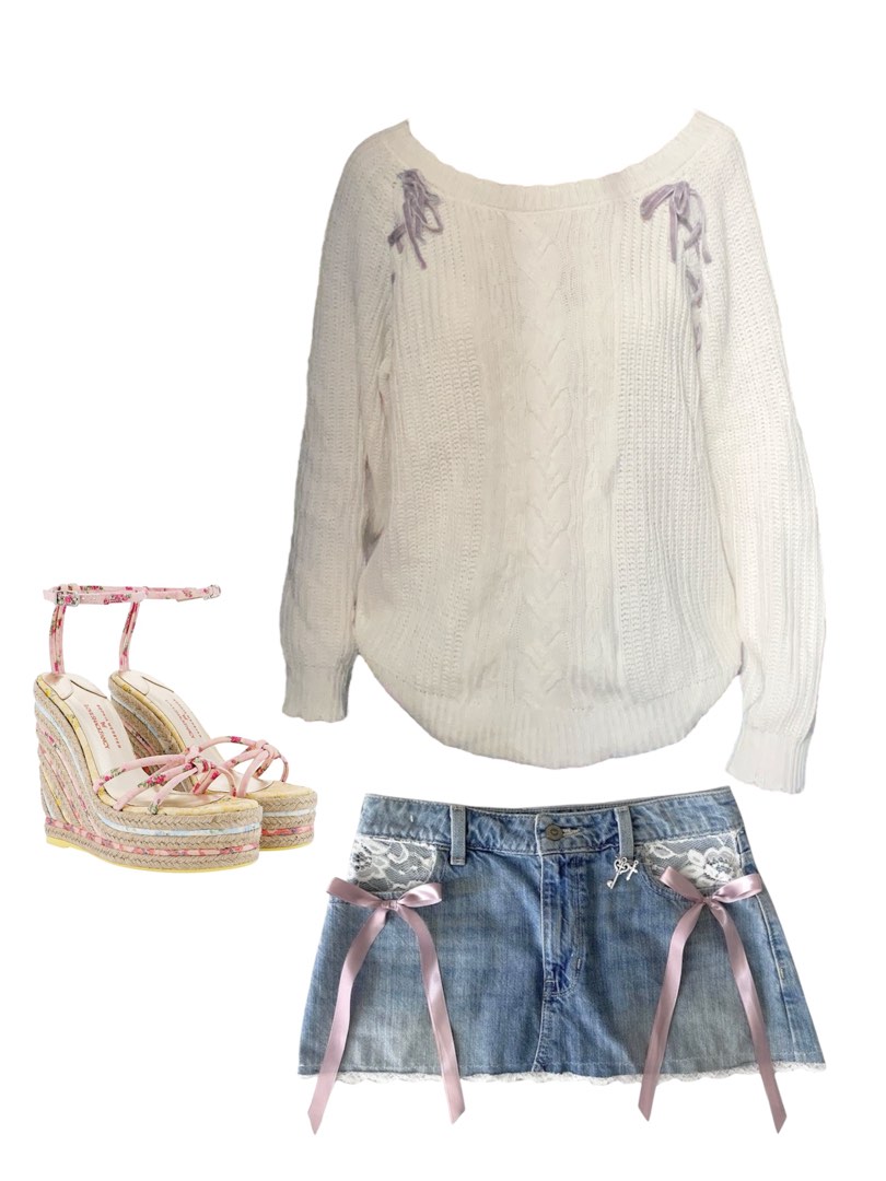 Rare Axes Femme Knitted Cream Sweater Ribbon [tags lolita liz lisa ...