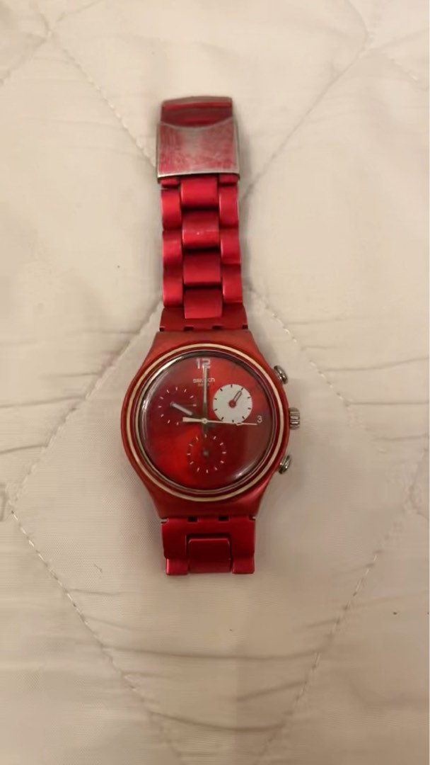 Swatch Red Chronograph Watch, Women's Fashion, Watches & Accessories ...