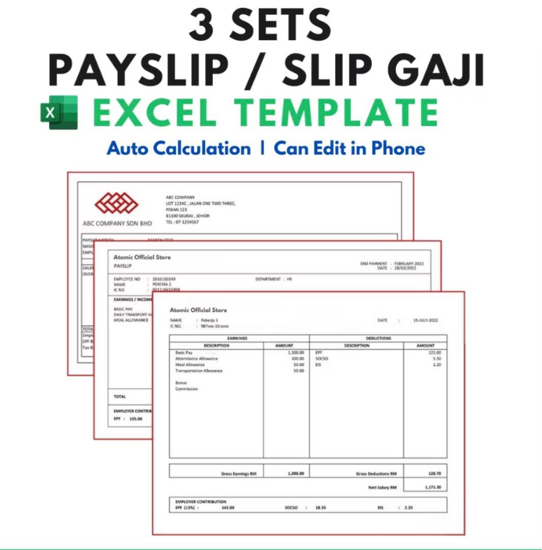 3 Set Payslip Excel Template, Computers & Tech, Office & Business ...